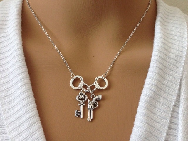 Handcuff with Gun and Key Necklace