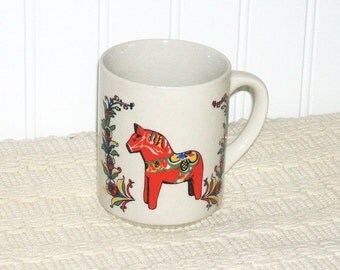 Vintage Dala Horse Coffee Mug, Bergquist Imports, Swedish Folk Art ...