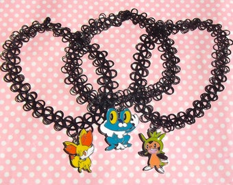 Cute Fennekin Froakie and Chespin 90s tattoo chokers