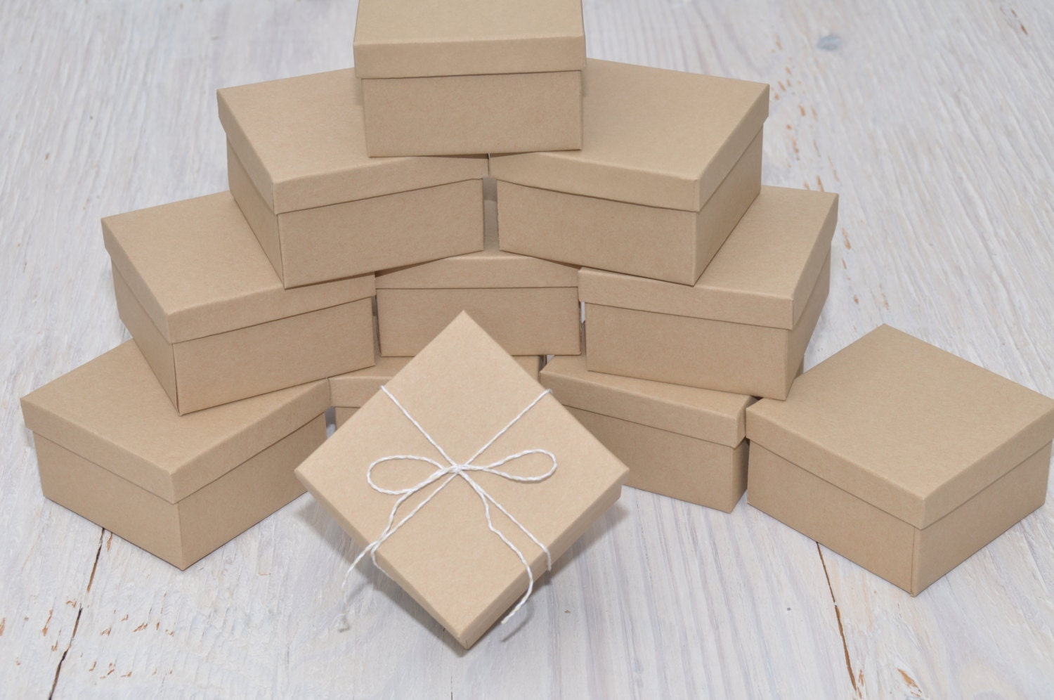 20 Pack 3.5x3.5x2 Deep Jewelry Favor Boxes Kraft Square with