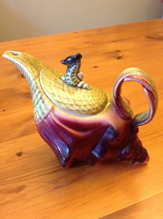 Teapot And Creamer Hull Pottery Seashell Ebb Tide Vintage