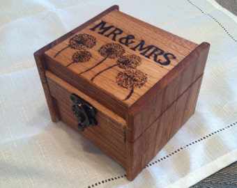Wooden ring bearer box with Mr and Mrs and dandelion engraved design ...