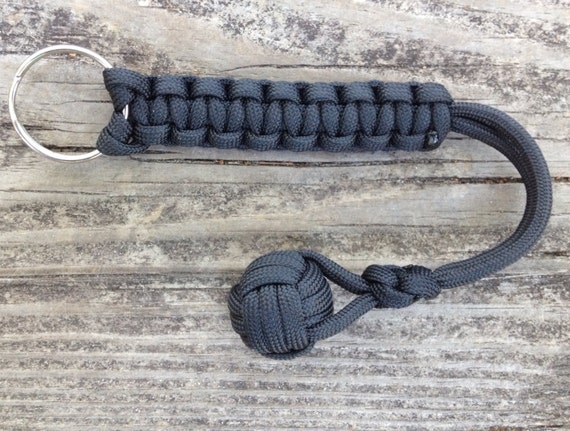 Black Paracord Monkey Fist Self Defense Survival Keychain
