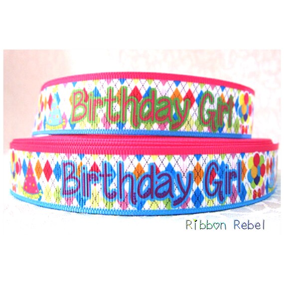 Birthday Girl Argyle 7/8 Grosgrain ribbon 3 yards