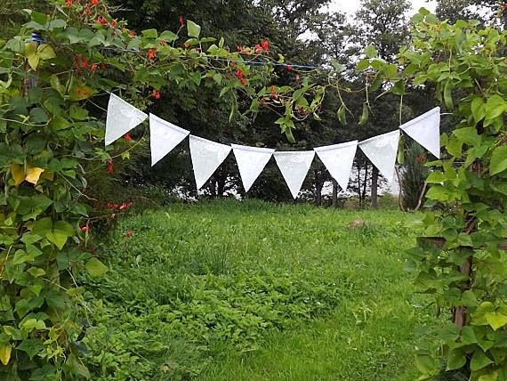 White And Light Green Fabric Banner Wedding Bunting by Dziostyle