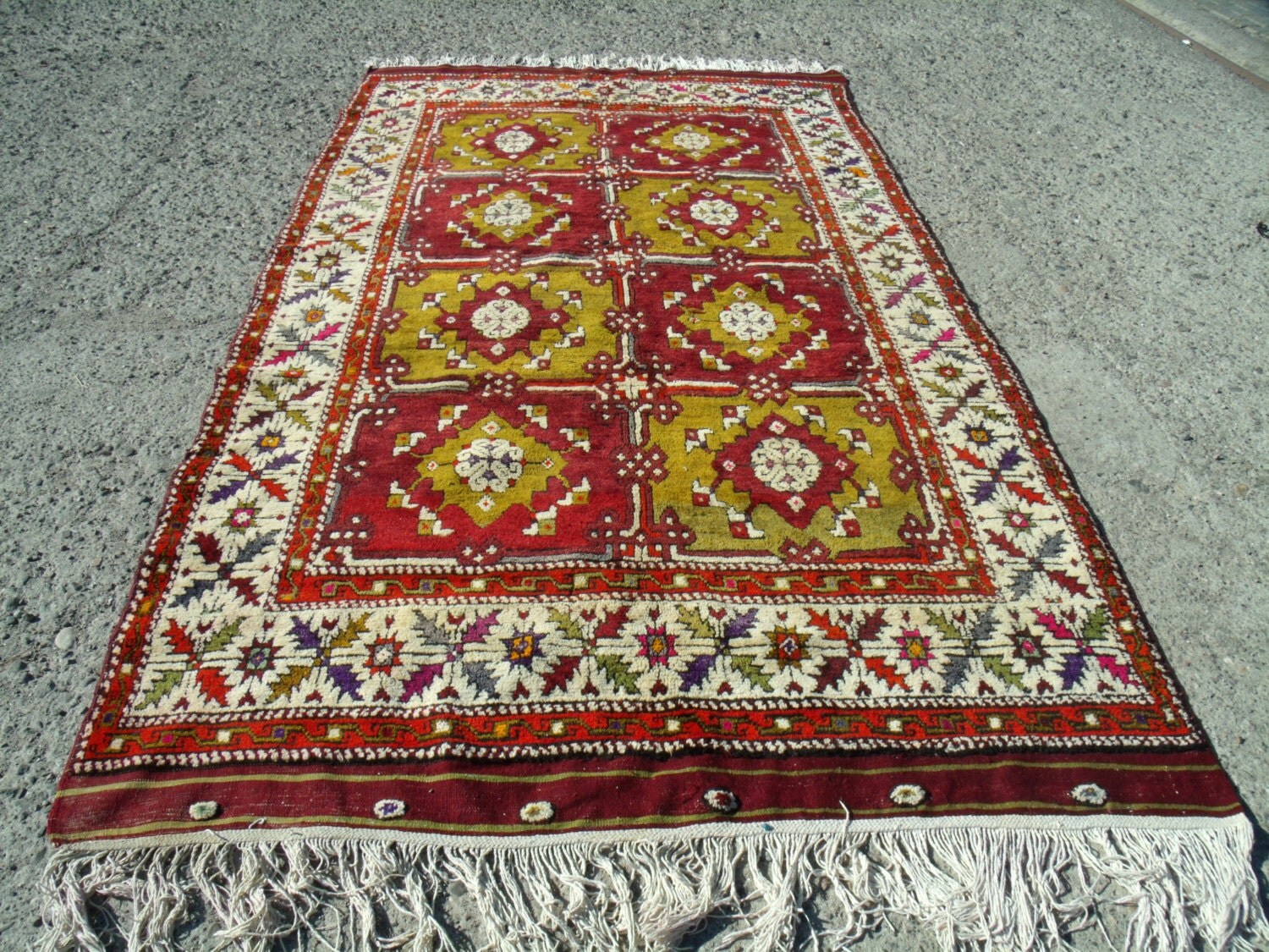 Red and Green Turkish Area Rug, Anatolian handwoven rug. wool rugs WOOL ...