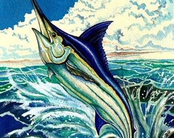 Blue marlin painting | Etsy