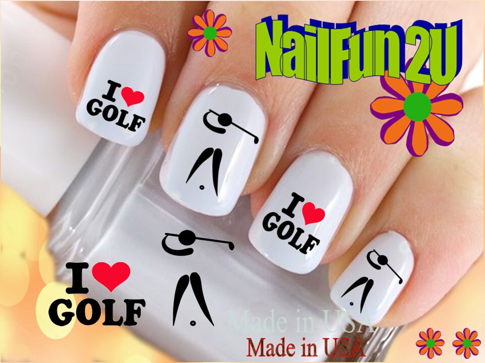 SPORTS Nail Decals I love Golf 1 Nail Art Set307