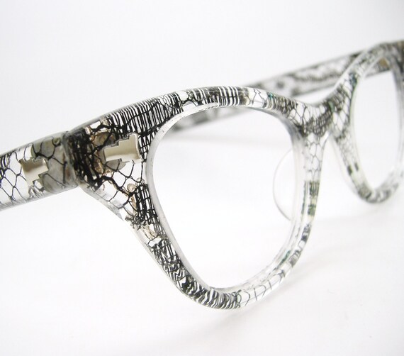 Black Lace Vintage Cat Eye Glasses Fifties Eyeglasses