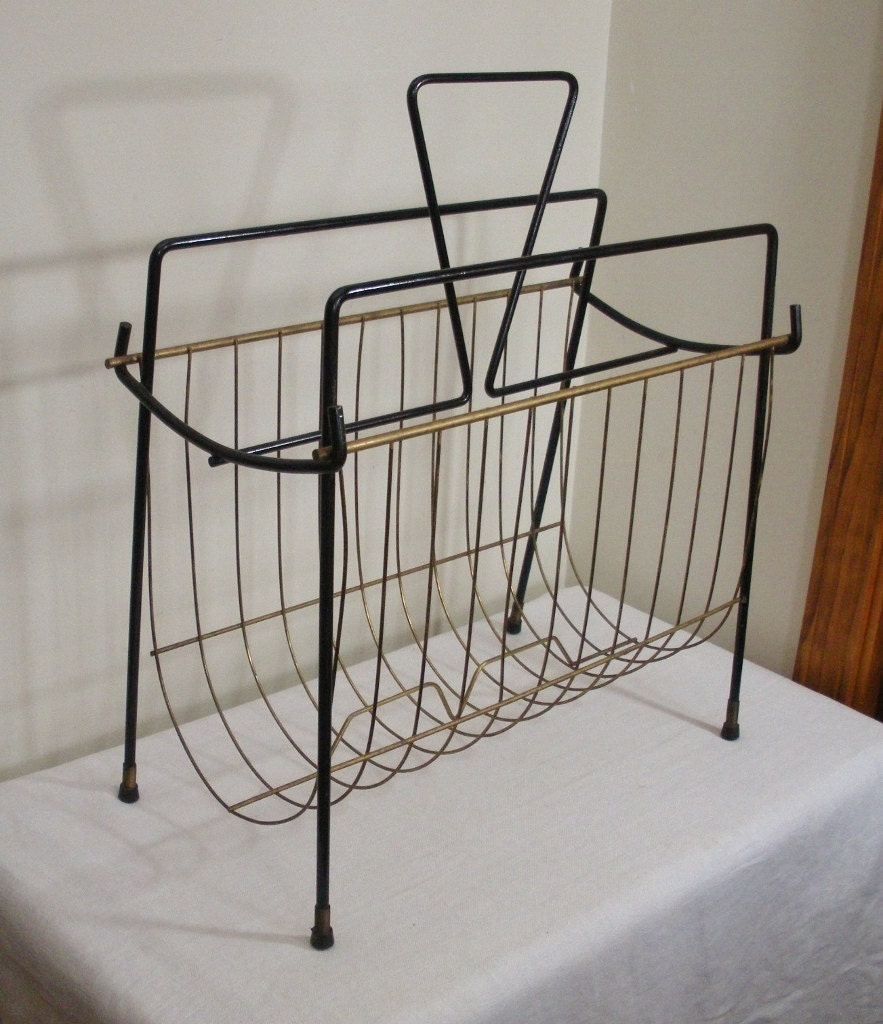Vintage Black & Brass Mid Century Wire Magazine Rack – Haute Juice
