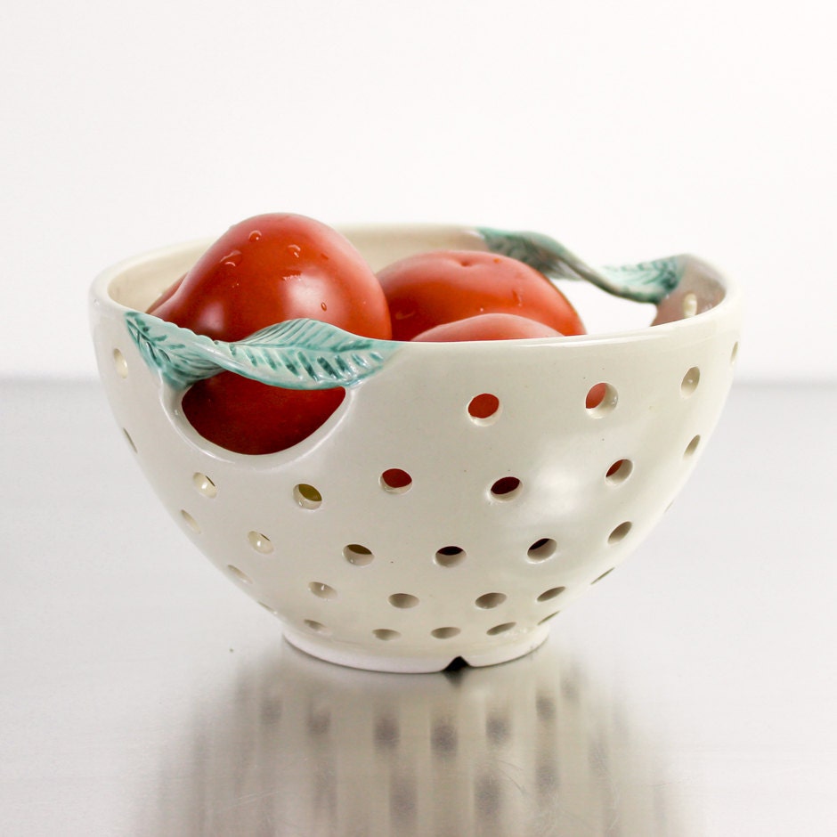 White Modern Berry Bowl Colander large handmade ceramic bowl