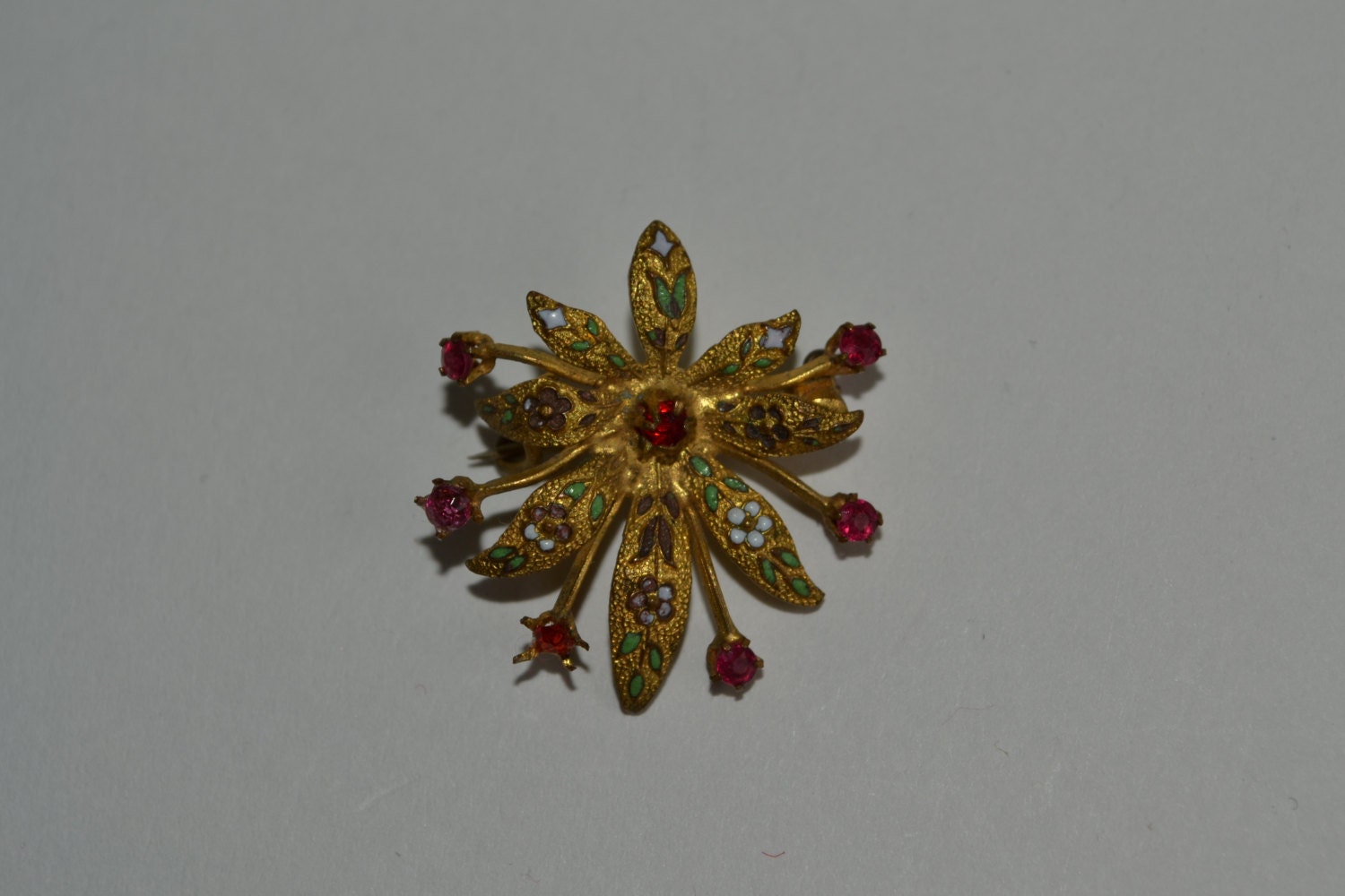 Antique Enameled Brooch – Ruby Red Pin – Something Old – Haute Juice