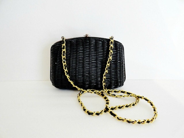 Vintage 1960’s Black Wicker Cross Body Chain Purse/ Black Wicker ...
