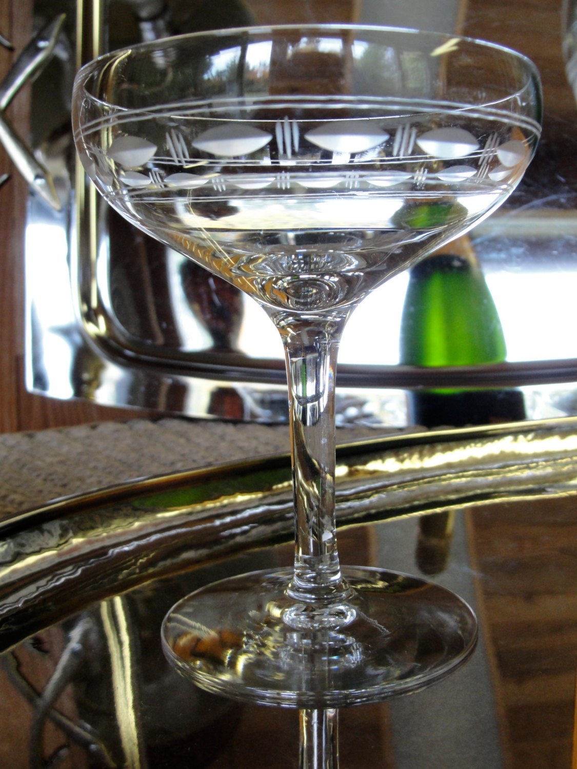 4 Vintage Art Deco Cut Glass Cocktail Glasses Champagne Coupes