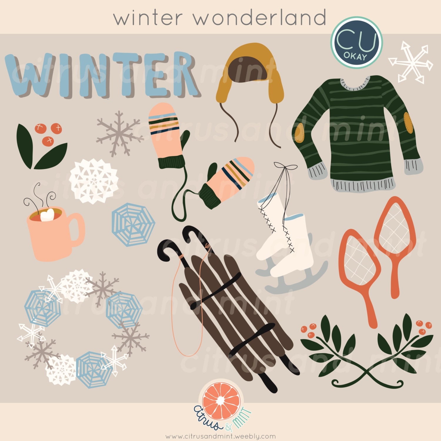Winter Wonderland Digital Clip Art 15 Hand Drawn