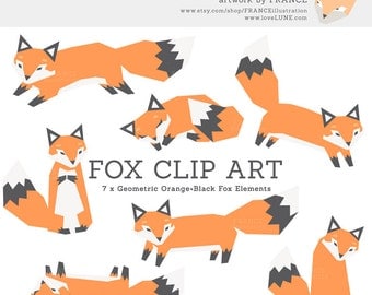 Fox Clip Art. Cute Kawaii Foxes. Minimal Geometric Childrens Craft ...