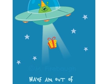 Alien birthday card | Etsy