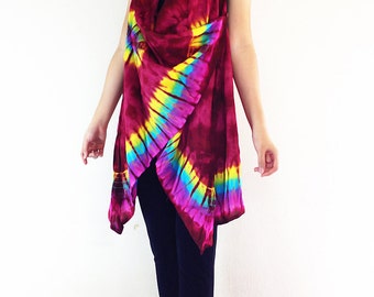 Thai Women's Tie Dye Fashion Rayon Wrap Top Cloak Tank Top Jacket Women ...