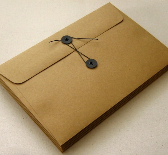 10 Kraft String and Button Envelopes 6 x 9 inches Booklet