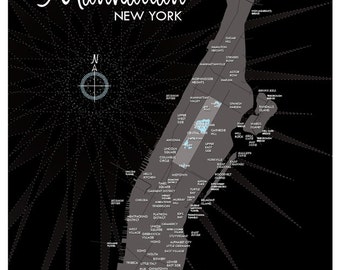 Manhattan Map Print Black and White New York Poster