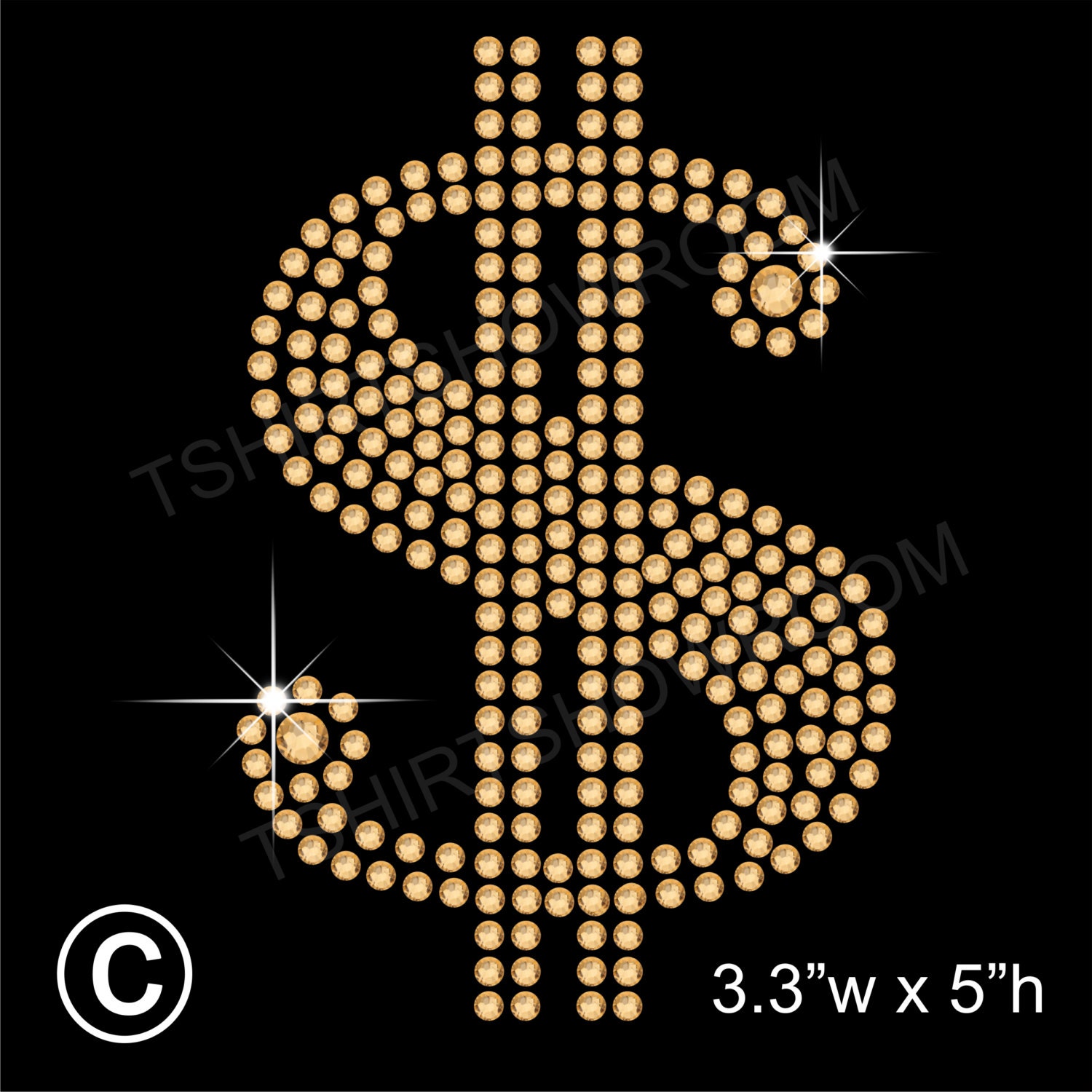 Dollar sign / symbol Rhinestone Hotfix Transfer Iron on