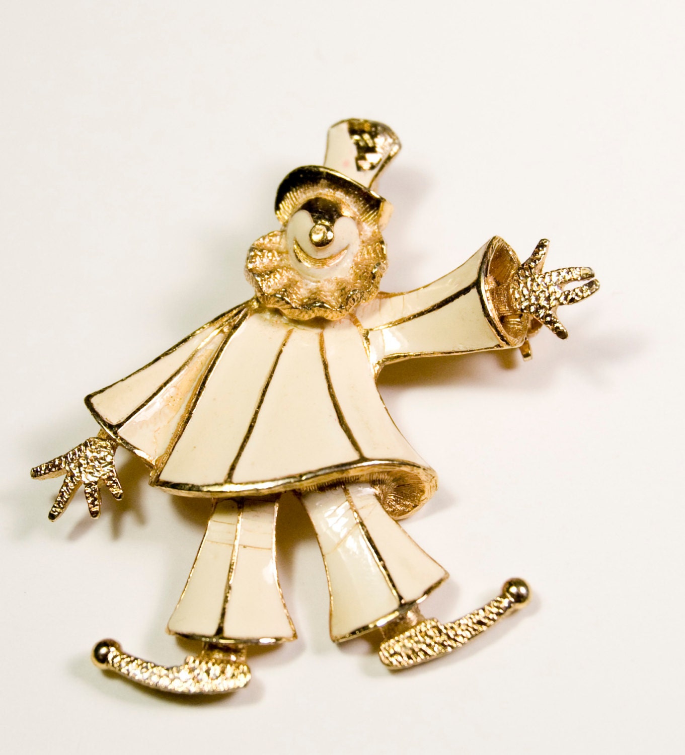 Vintage Enamel Clown Brooch with Top Hat and ruffled collar