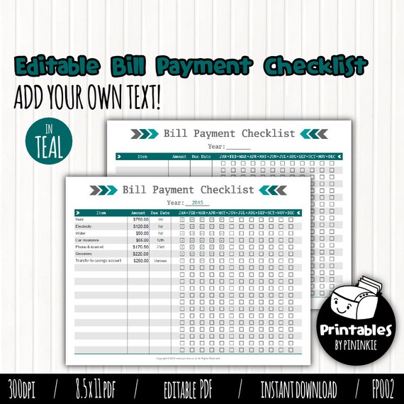 Editable Bill Pay Checklist Excel Templates