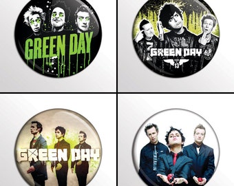 4-Piece GREEN DAY 1” Band Pinback Buttons / Pins / Badges Set