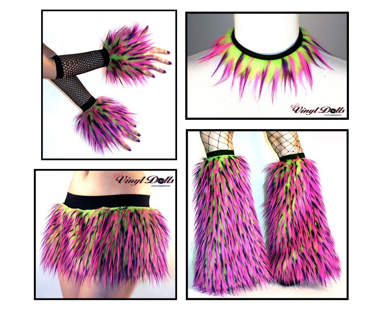 Monster Fur Combo Rave Outfit Lime Hot Pink Purple Furry