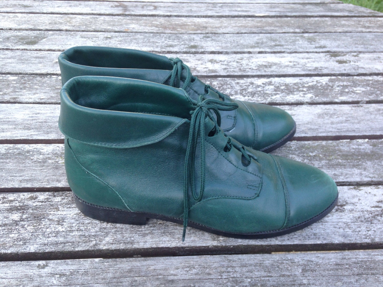 Vintage 90s PRIMA ROYALE Hunter Green Leather Ankle Boots / Sz 7.5 ...