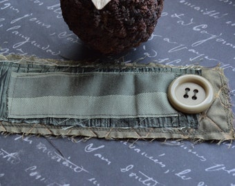 Creme White Upcycled Fabric Textile Bohemian Wrist Cuff