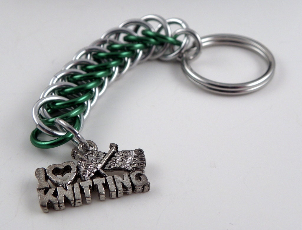 Chainmaille Key Chain Knitting Theme Key Chain by KnittersNook