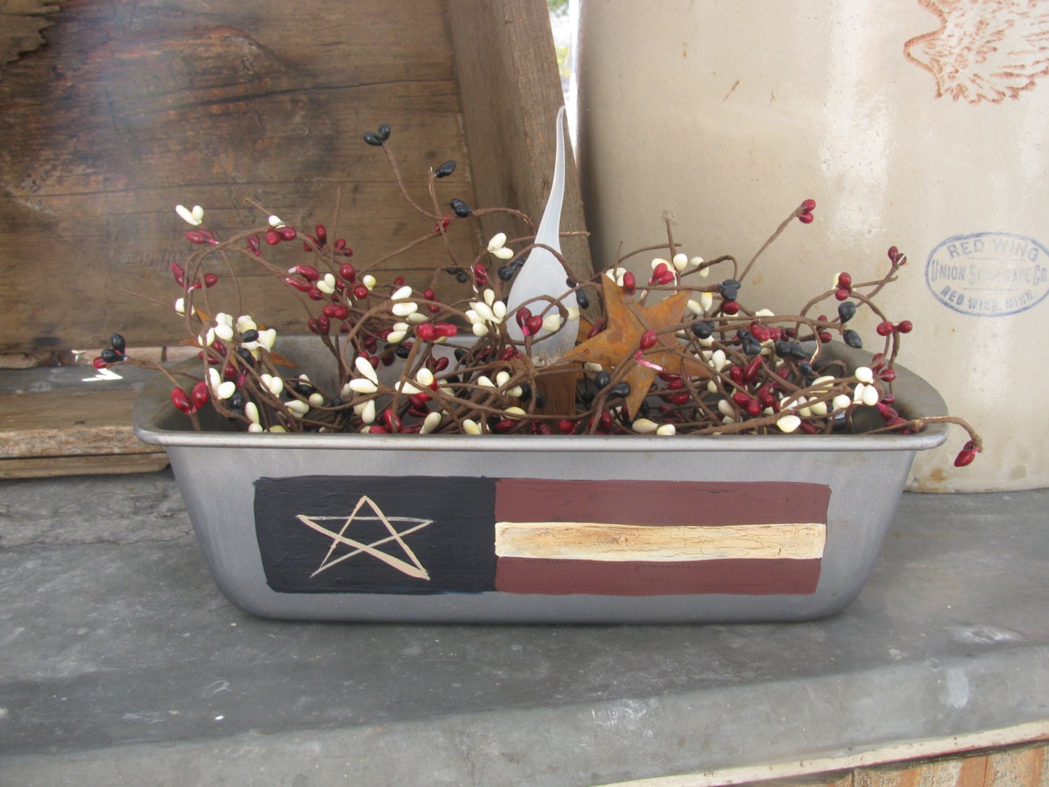 Primitive American Flag Hand Painted Vintage by GainersCreekCrafts