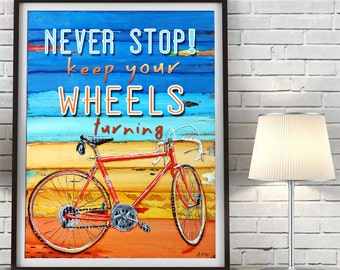 ART PRINT Proverbs 3:5-6 Christian Scripture Bicycle beach