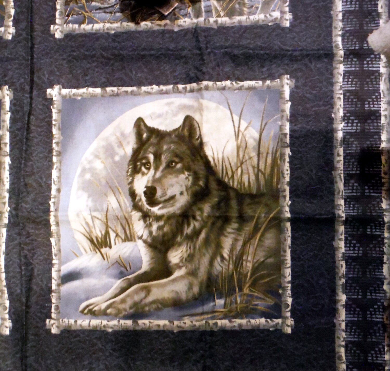 WOLF FABRIC PANEL Blue and gray howling wolf wolf head