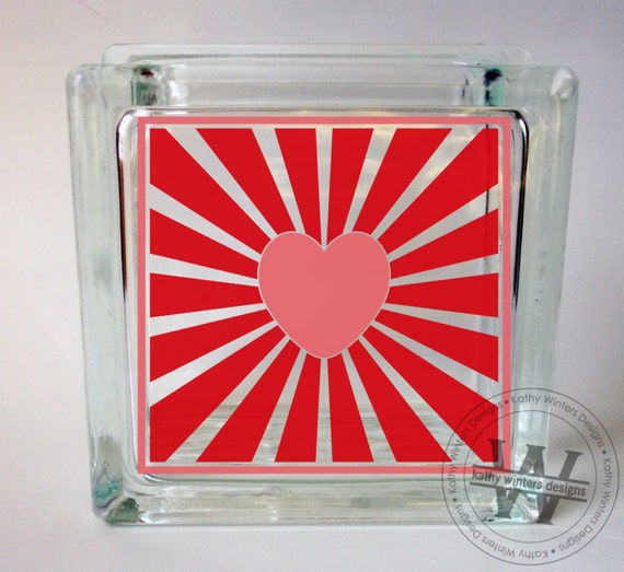 Vinyl Lettering Glass Block Decal Heart Burst by KWintersDesigns