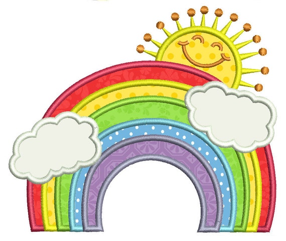 Rainbow applique machine embroidery design. Sun by Embroidalot