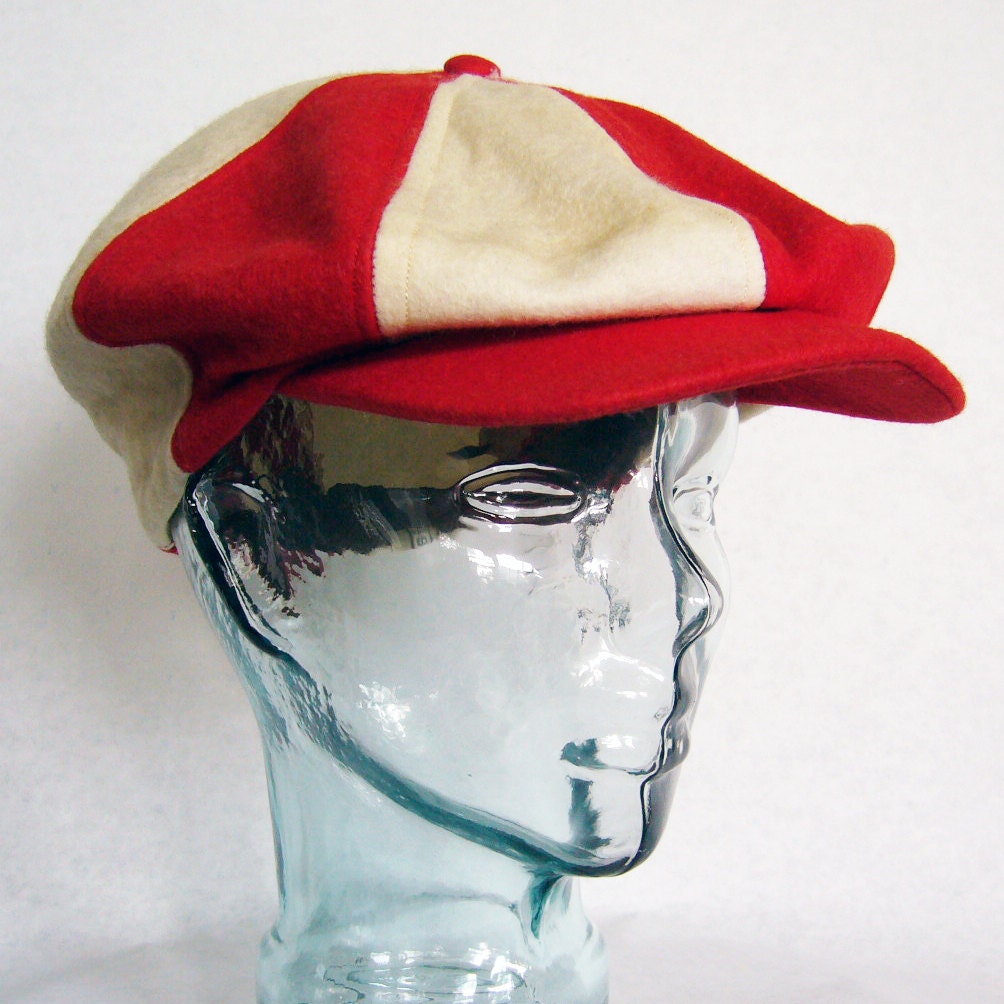 Vintage Wool Felt Rugby Flat Cap – Red & Off White – Haute Juice