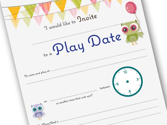 Play Date Invitation Colorful Editable Printable