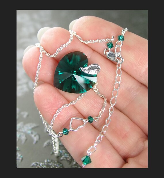 Emerald Heart Necklace Sterling Silver Necklace Swarovski