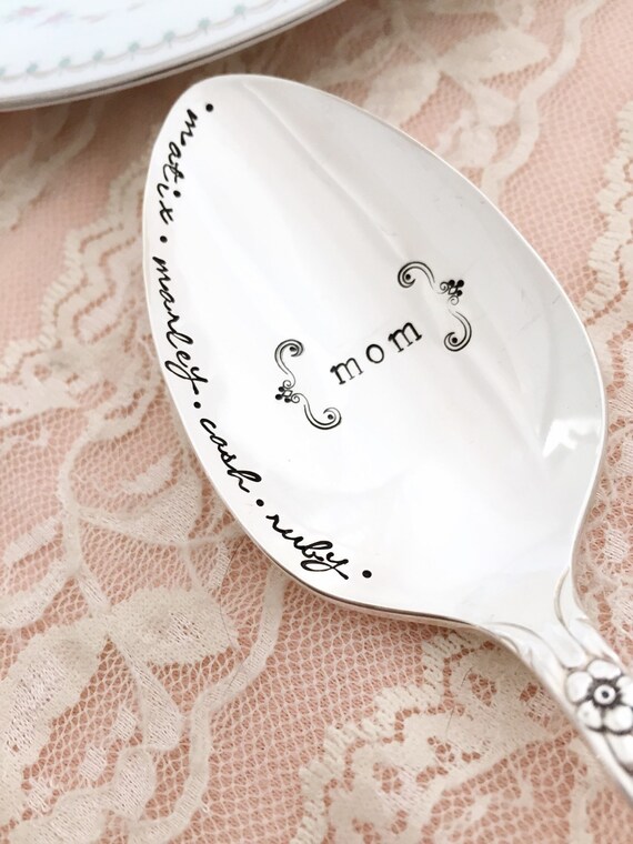 Items similar to Mom spoon- personalized with names. Hand stamped ...