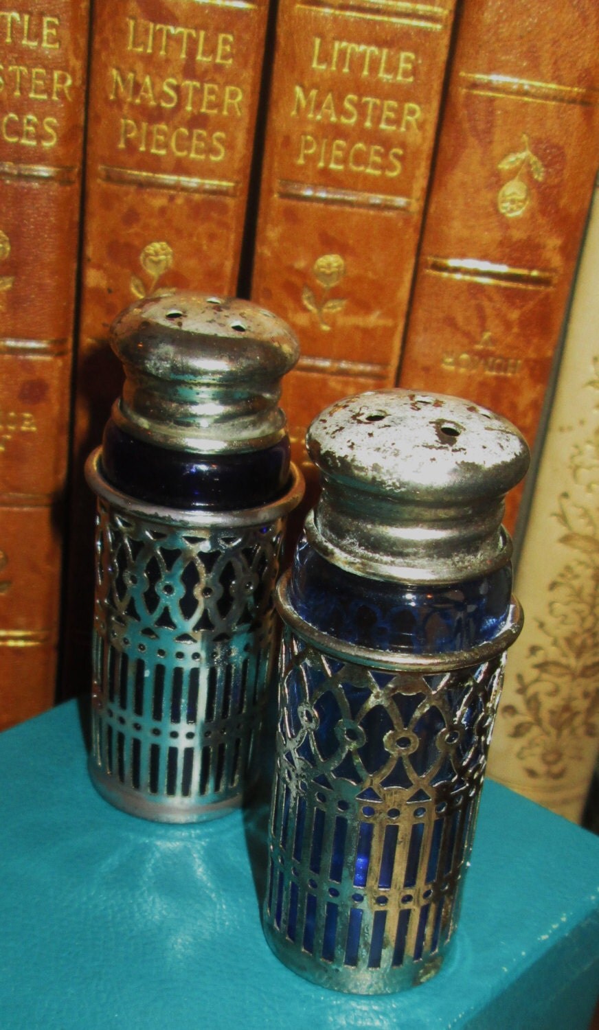 Pair Colbalt Blue and Silverplate Salt and Pepper Shaker Set from ...