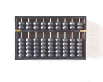 Chinese Abacus Black Wooden Bead Vintage Calculator Counting Device