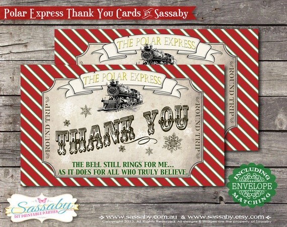 Polar Express Thank You Card Red Birthday or Christmas Party - INSTANT ...