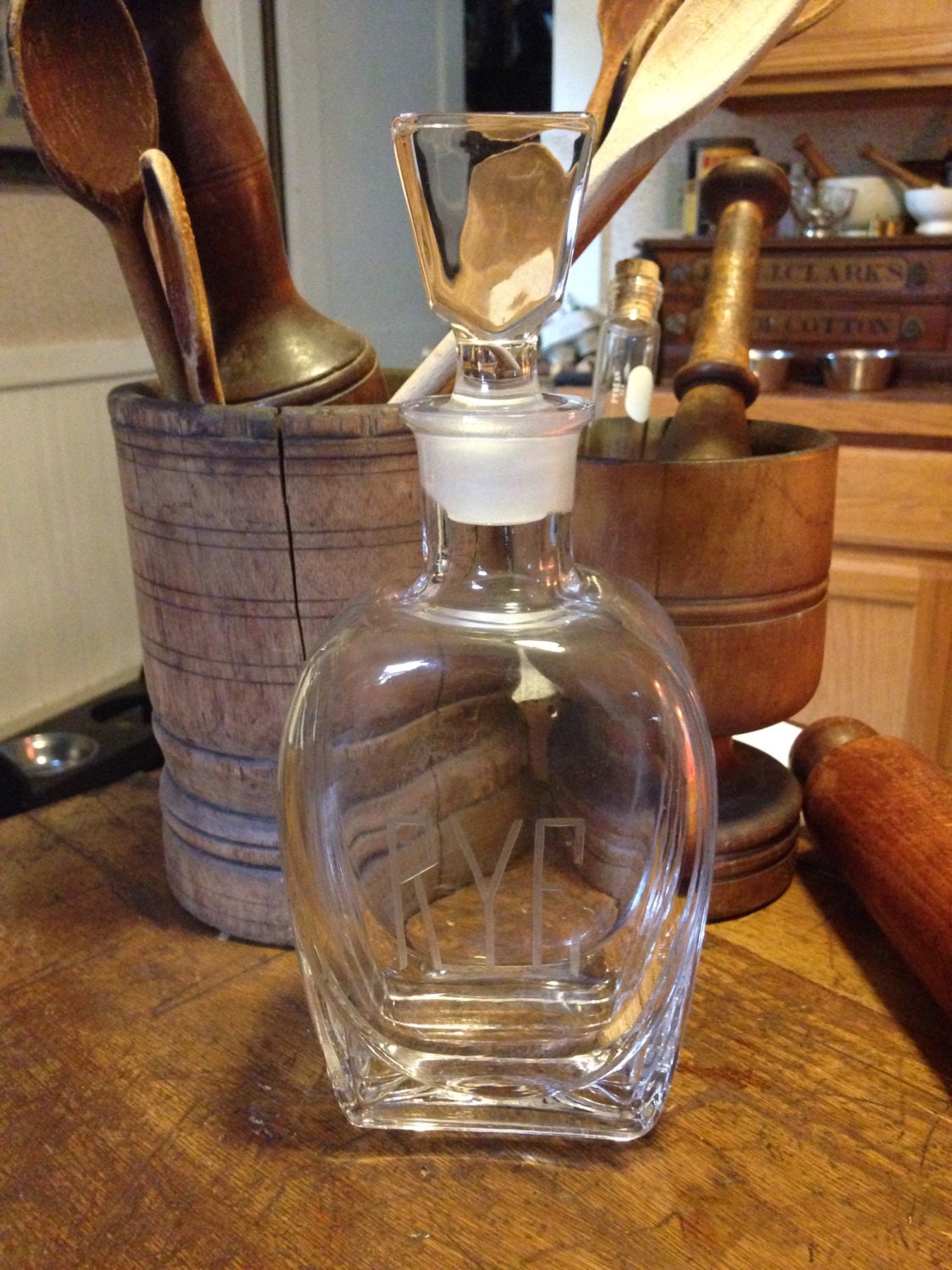 Antique Art Deco Rye Glass Decanter Speakeasy Boardwalk Empire