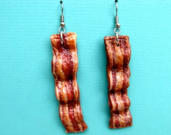 Items similar to Large Polymer Clay Bacon Bacon Earrings on Etsy
