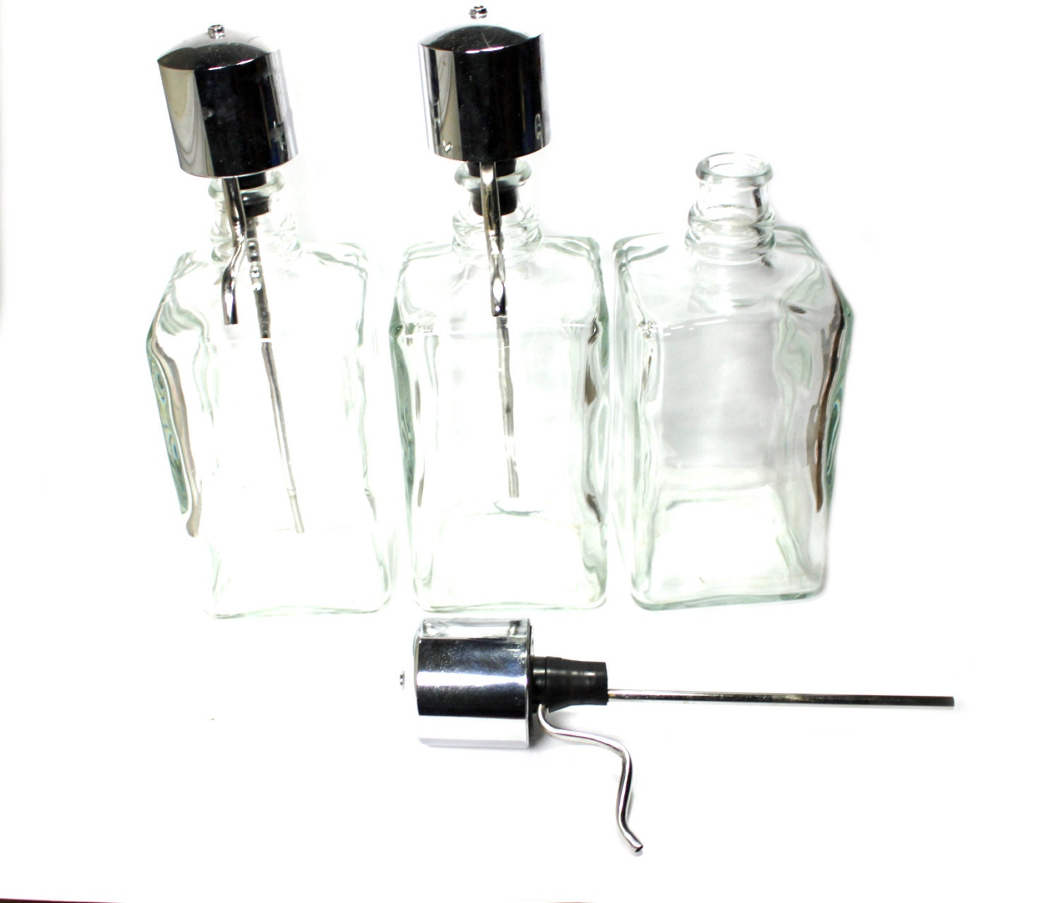 Vintage Liquor Decanter set. pump dispensers. set of three. no etching ...