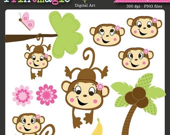 SALE Lil Monkey Girl Clip Art Personal and Commerical Use Clipart Set ...