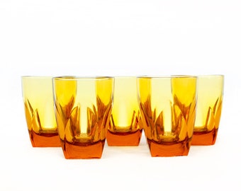 Vintage Amber Glass Tumblers // Whiskey Glass // Amber Glassware // Set ...