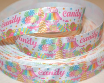 Ribbon by the Yard 7/8" Candyland Sugar Shack white Grosgrain--hair ...